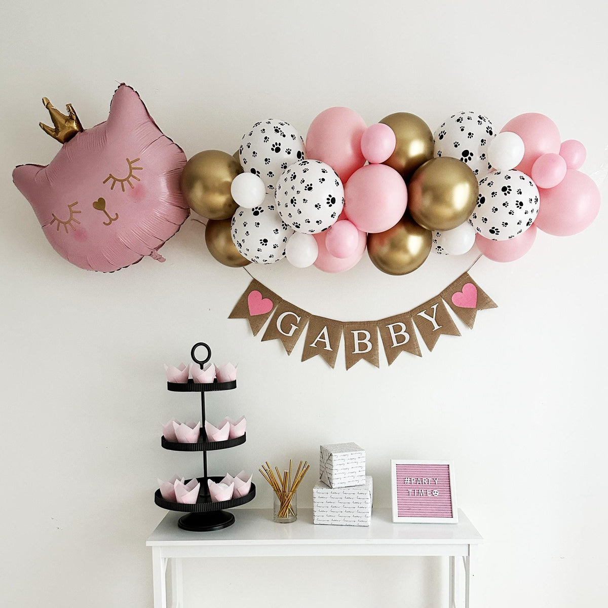 Cat Party Decorations | Cat Balloons | Pink Gold Princess Themed Party ...