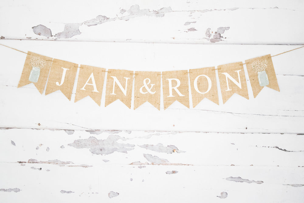 Wedding Decor, Personalized Mason Jar Banner – Swanky Party Box