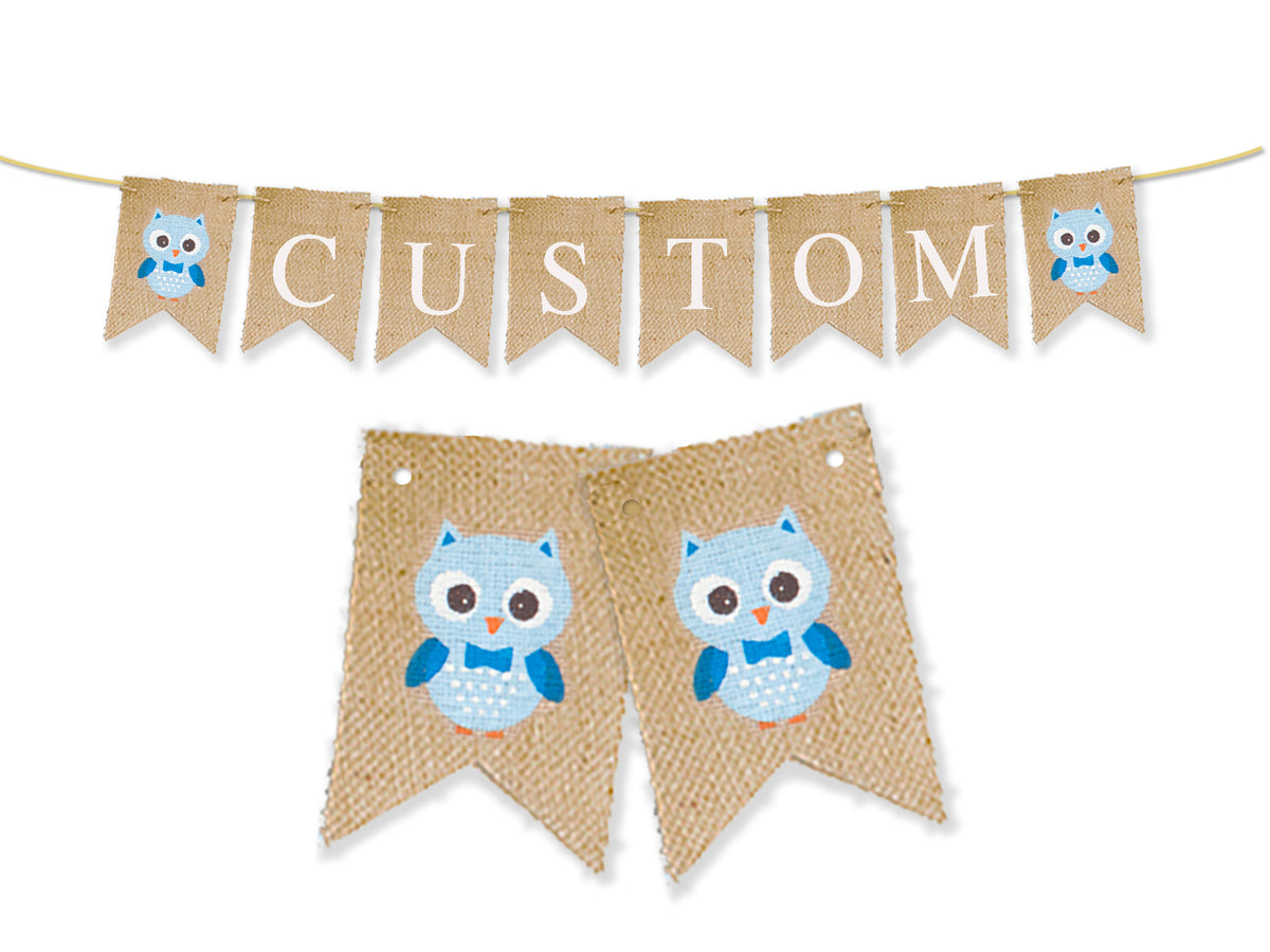 Custom Owl Decor, Blue Owl Personalized Banner – Swanky Party Box