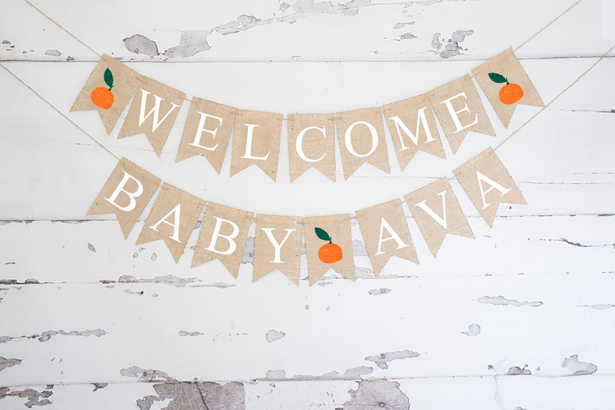 Tangerine Welcome Baby Banner | Baby Shower Decor – Swanky Party Box