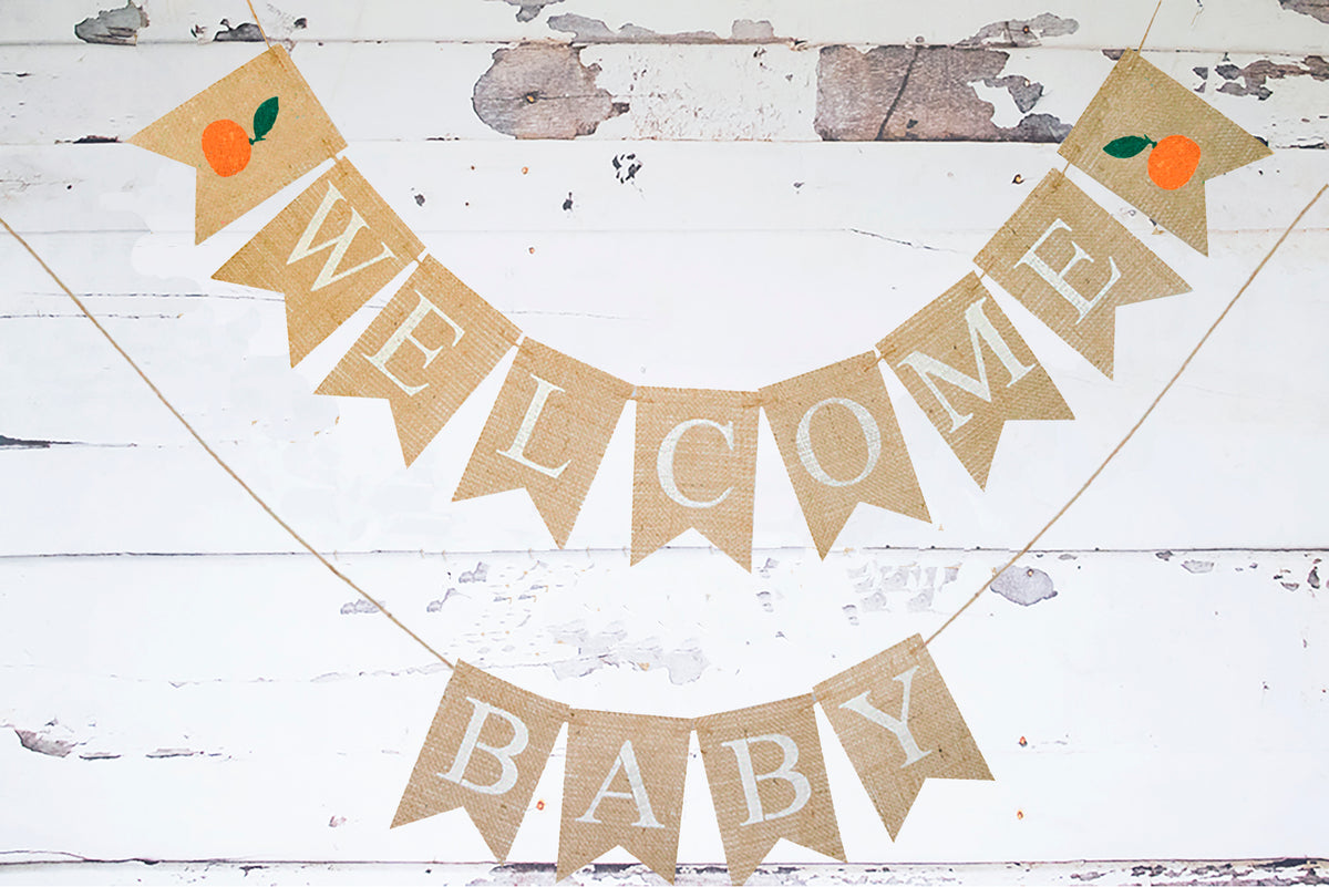 Tangerine Welcome Baby Banner | Summer Baby Shower Decor – Swanky Party Box