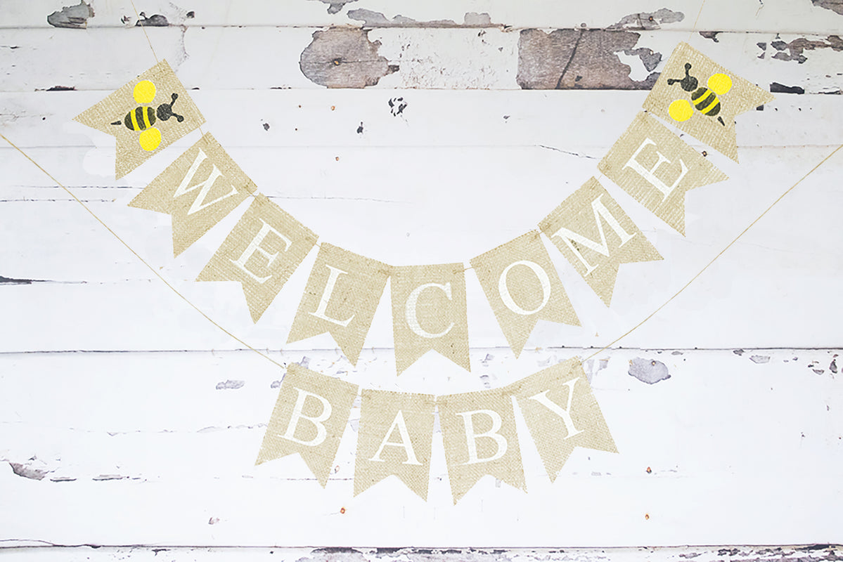 Baby Shower Decor, Welcome Baby Bumble Bee Banner – Swanky Party Box