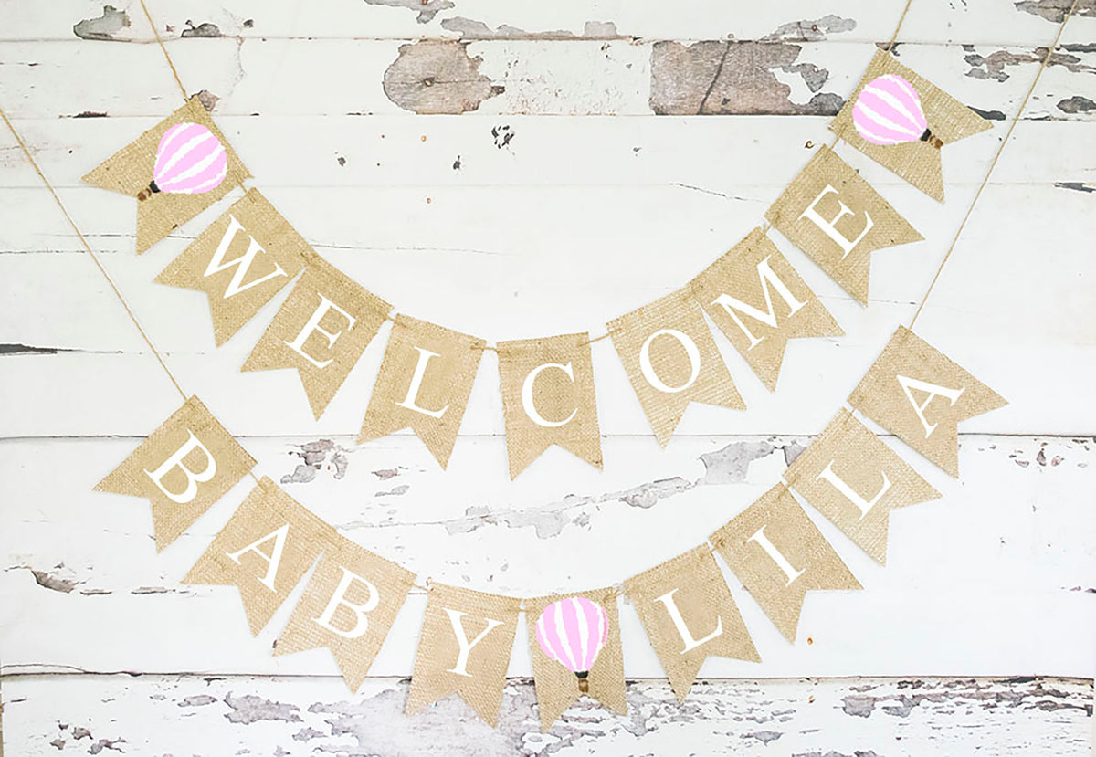 Welcome Baby Personalized Pink Hot Air Balloon Banner | Baby Shower or ...