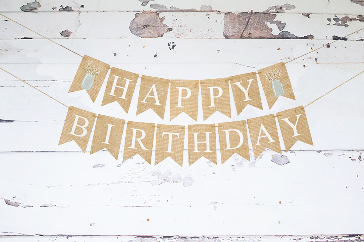 Birthday Decor, Floral Mason Jar Happy Birthday Banner – Swanky Party Box