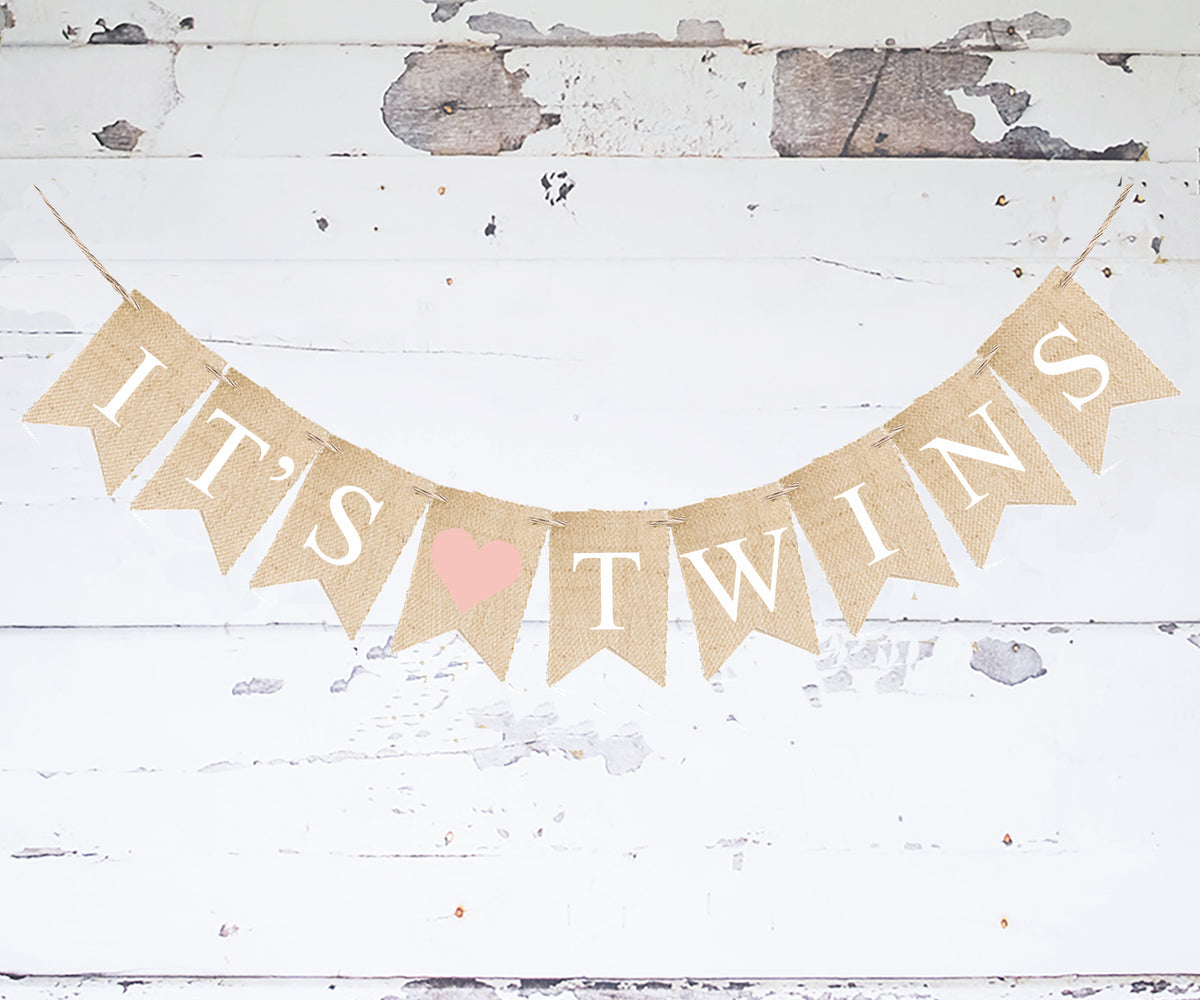 Pink Heart It's Twins Banner | Twin Baby Shower Decor – Swanky Party Box