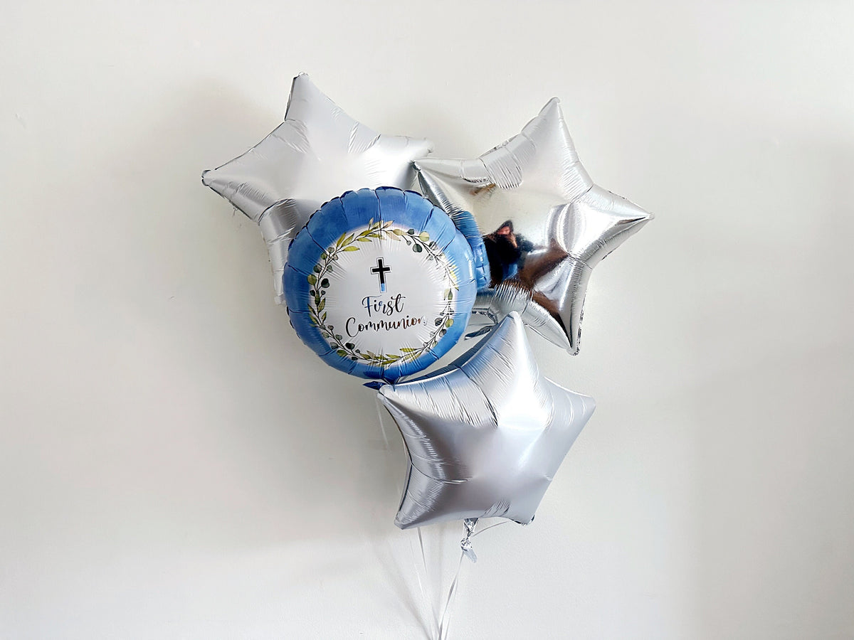 Blue First Communion Balloon Bouquet | Christening or Holy Communion D ...