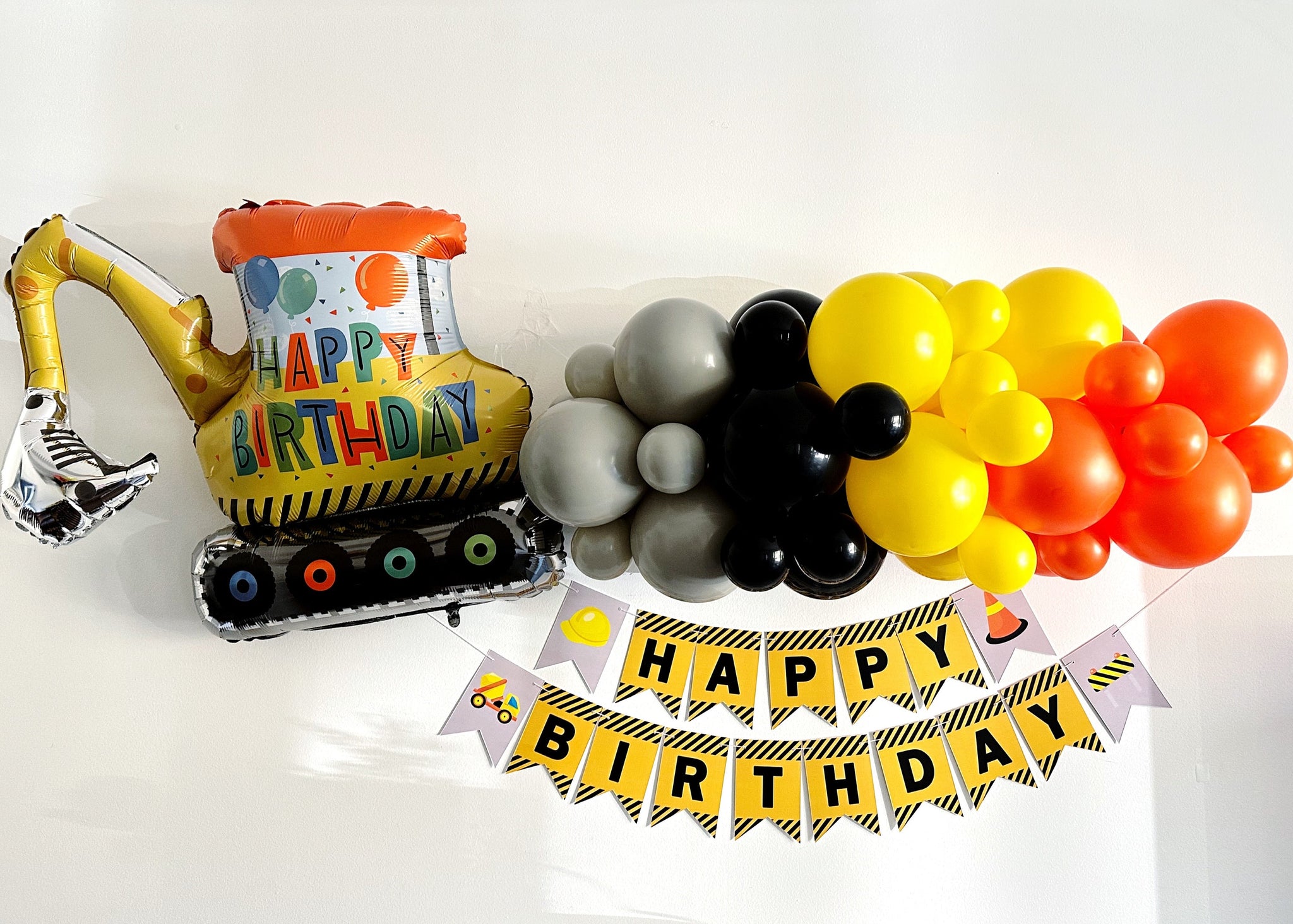 Yellow & Orange Construction Birthday Party Decorations | Excavator Ba ...