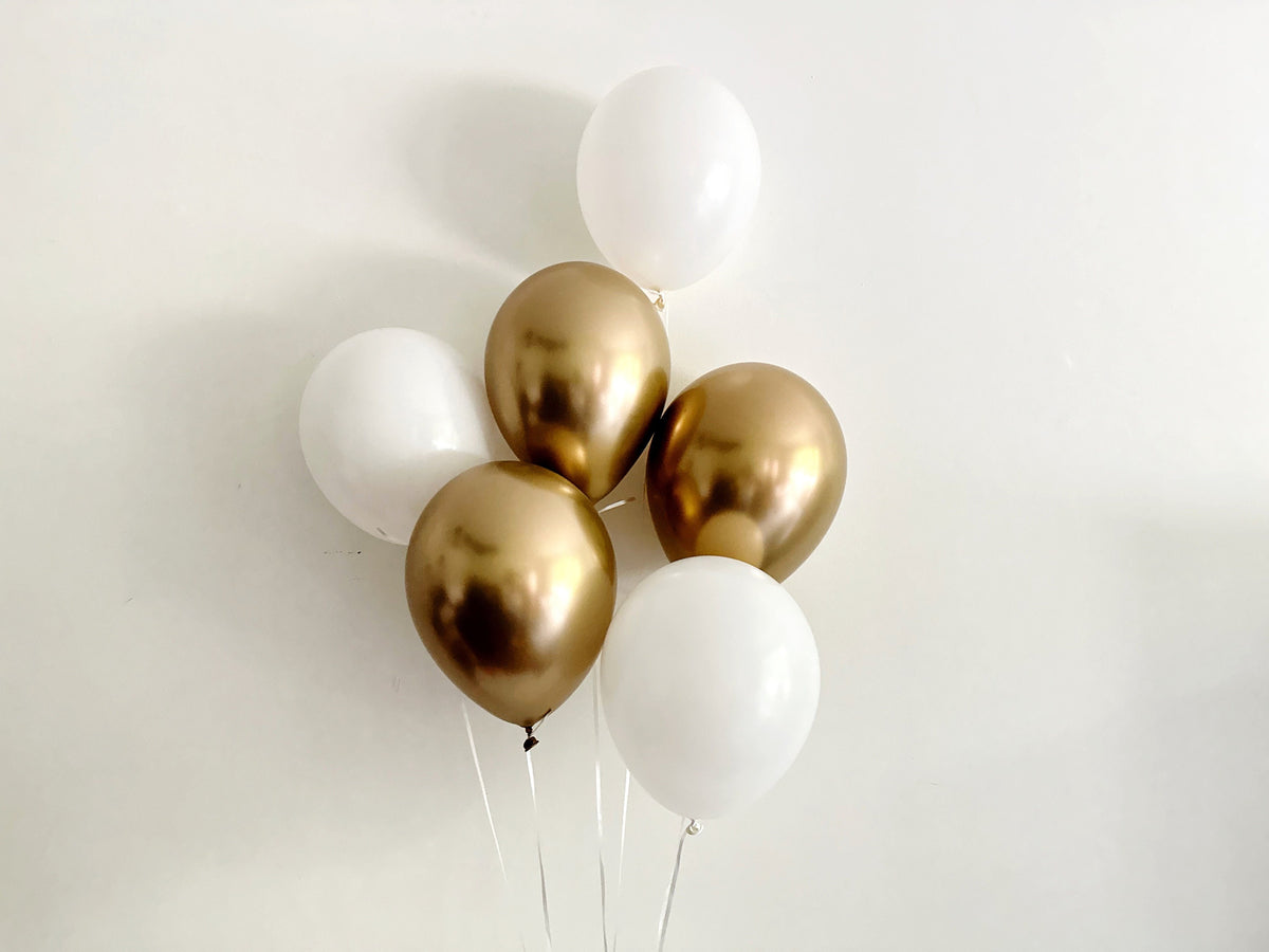 White and Gold Balloons Set of 6 – Swanky Party Box