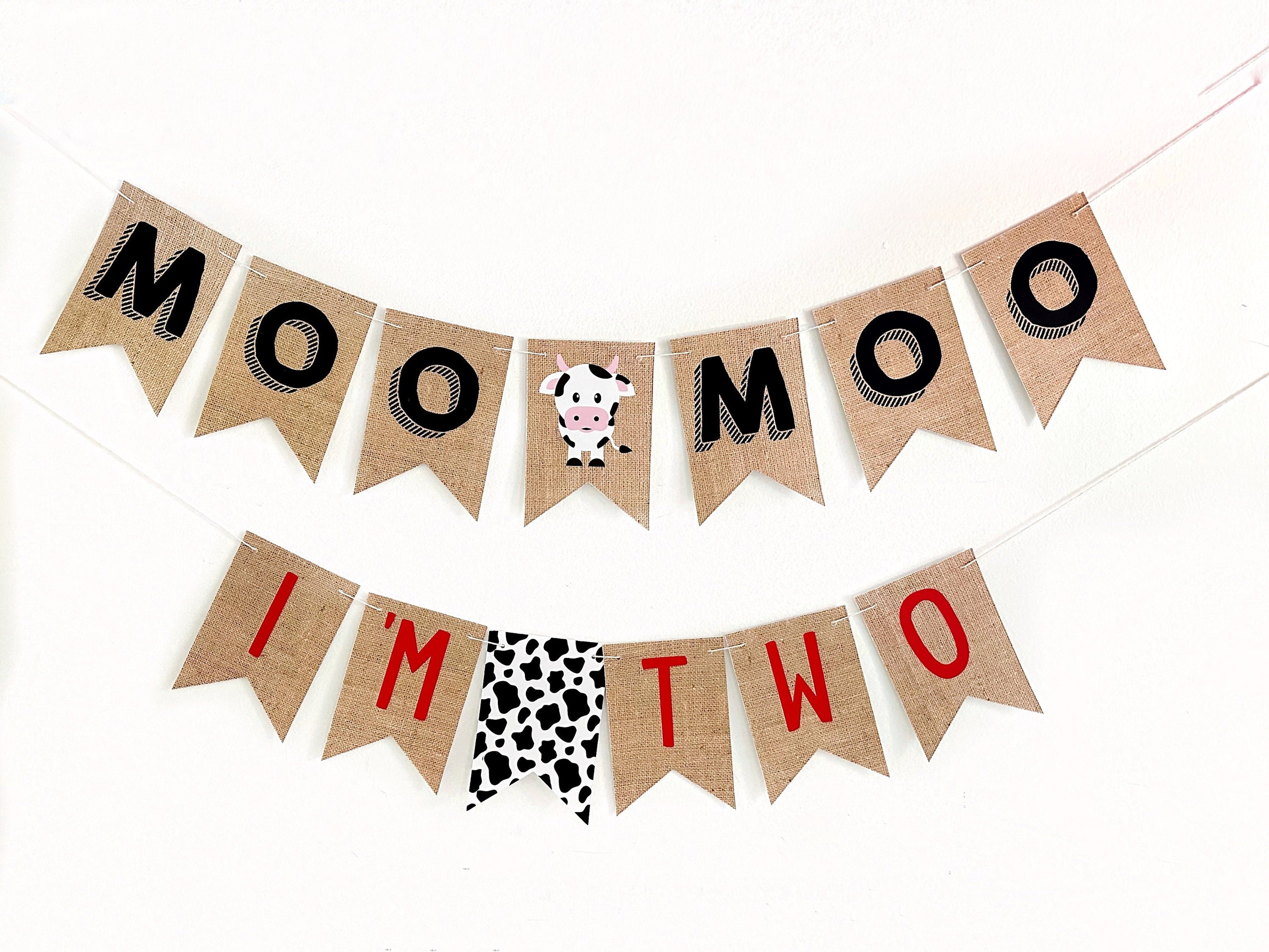 Moo Moo I'm Two Banner and Party Kit | Farm Second Birthday Party Deco ...
